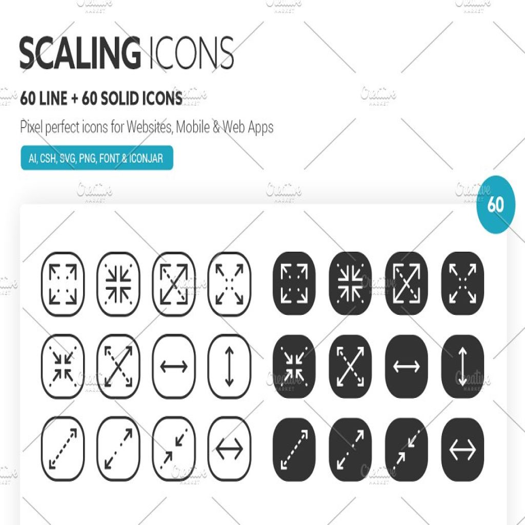 60个线条缩放图标60个实心缩放图标 Scaling Icons 设计素材分享一流设计网